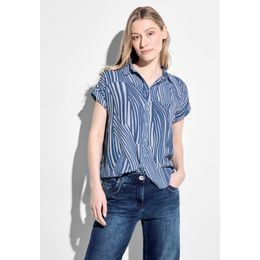 Cecil Damen Kurzarmbluse, blau, Gr. XXL, gestreift, Stoff, 100% Viskose, Blusen, mit Knopfleiste