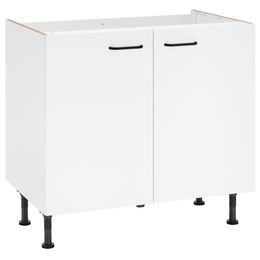 Spülenschrank Optifit, B:90cm H:87cm T:58,4cm, weiß, Holzwerkstoff, Küche, Schränke, "Elga", mit Soft-Close-Funktion, höhenverstellbaren Füßen,