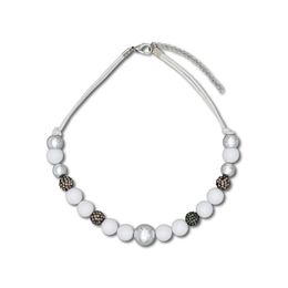 Firetti Damen Kette ohne Anh&auml;nger "im verschiedenen Look aneinander gereiht", Baumwolle Metall Perlen, L: 52, wei&szlig;, Baumwolle, Metall, Perlen,