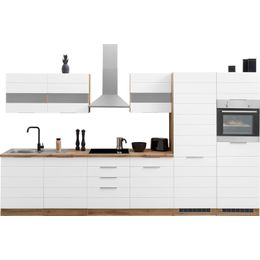 Küchenzeile KOCHSTATION, B:360cm T:60cm, weiß, Komplettküchen-Sets, "KS-Luhe", 360 cm breit, wahlweise mit oder ohne E-Geräten, gefräste MDF-Fronten