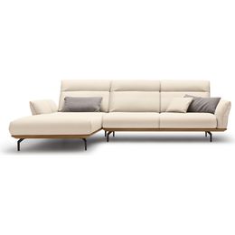 Ecksofa, B:318cm H:103cm T:183cm, wei&szlig;, CREATION BY ROLF BENZ, NaturLEDER OSKAR (echtes Rindsleder), Wohnzimmer, Sofas, "CR.460", Sockel in Nussbaum,