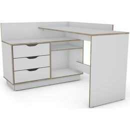 Eckschreibtisch ByLiving, B:129cm H:83,5cm T:105cm, weiß, Büro, Tische, "Bern", mit viel Stauraum, Breite 129 cm, rechts oder links montierbar