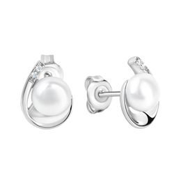 ZEEme Damen Paar Ohrstecker "Silber 925 rhodiniert Perle wei&szlig; 6,5-7mm Zirkonia", one-size, Silber 925 (Sterlingsilber), wei&szlig;, Silber 925
