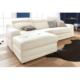 Ecksofa, B:242cm H:92cm T:98cm, weiß, exxpo - SOFA FASHION, NaturLEDER (echtes Rindsleder) in Sitz und Rücken. Korpus in passendem Kunstleder SOFTLUX