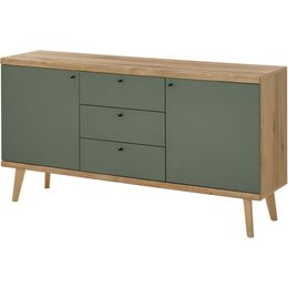 Sideboard Inosign, B:160cm H:83cm T:40cm, grün, Wohnzimmer, Sideboards, "MAVAS", in moderner Trendfarbe, Griffe aus Metall (Schwarz), Breite 160 cm