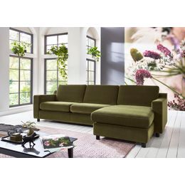 Ecksofa LEONIQUE, B:270cm H:80cm T:151cm, gr&uuml;n, Samtvelours (100% Polyester), Wohnzimmer, Sofas, "Luka L-Form", pflegeleichter Samtvelours