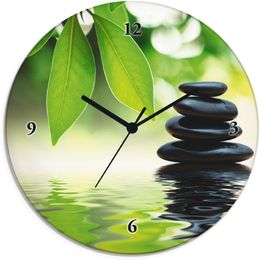 Wanduhr Artland, T:1,8cm, gr&uuml;n, Wohnzimmer, Wanduhren, "Zen Steinpyramide auf Wasseroberfl&auml;che", wahlweise mit Quarz- oder Funkuhrwerk, lautlos ohne