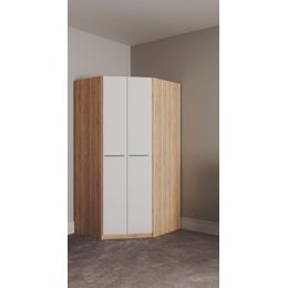 Eckkleiderschrank Priess, B:95cm H:193cm T:95cm, weiß, Holzwerkstoff, Schränke, "Barcelona Kleiderschrank Ecklösung Raumwunder", in 2 Tiefen Schrank