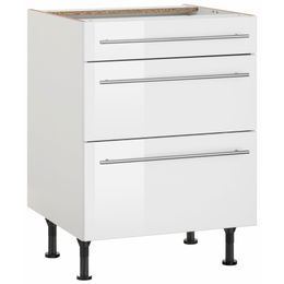 Unterschrank Optifit, B:60cm H:87cm T:58,4cm, wei&szlig;, K&uuml;che, Schr&auml;nke, "Bern", 60 cm breit, mit Schubkasten und 2 Ausz&uuml;gen,h&ouml;henverstellbare F&uuml;&szlig;e