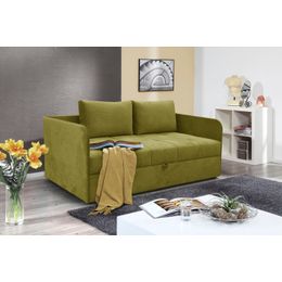 Schlafsofa Alina, B:209cm H:73cm T:95cm, grün, Struktur fein XBO (100% Polyester), Wohnzimmer, Sofas, "Marla", inkl. Stauraum und 2 Rückenkissen