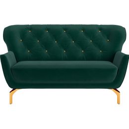 Sit & More 2-Sitzer SIT & MORE, B:153cm H:89cm T:88cm, gr&uuml;n, 100% Polyester, Sofas, "Orient 3", inkl. 2 Zierkissen mit Strass-Stein, goldfarbene Metallf&uuml;&szlig;e