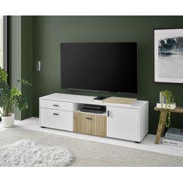 Lowboard Inosign, B:150cm H:44cm T:42cm, weiß, Holzwerkstoff, Wohnzimmer, Sideboards, "Hudson", in moderner Trendfarbe, Griffe aus Metall (Schwarz),