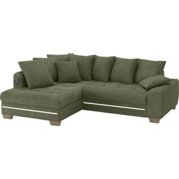 Ecksofa MR. COUCH, B:243cm H:88cm T:190cm, grün, Stripes (92% Polyester / 8% Nylon), Wohnzimmer, Sofas, "Nikita II, L-Form", mit Kaltschaum, RGB-LED,