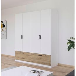 Drehtürenschrank Rauch, B:180cm H:210cm T:54cm, weiß, Holzwerkstoff, Schränke, "Kleiderschrank Schrank Garderobe Wäscheschrank BARI", mit Schubkästen