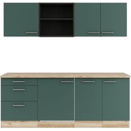 K&uuml;che Optifit, B:210cm T:60cm, gr&uuml;n, Komplettk&uuml;chen-Sets, "Bella", Breite 210 cm, wahlweise mit E-Ger&auml;ten