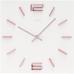 AMS Wanduhr "W9592", B/H/L: 34cm x 4cm x 34cm, weiß, Wanduhren, Quarzuhr,Holz,Wohnzimmer,Esszimmer,Küche,Arbeitszimmer,Büro,Flur