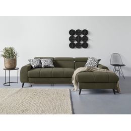 Ecksofa COTTA, B:236cm H:74cm T:164cm, grün, 100% Polyester, Wohnzimmer, Sofas, "Mia L-Form mit 3 Zierkissen", wahlweise mit Bettfunktion,
