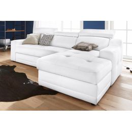 Ecksofa, B:242cm H:92cm T:98cm, weiß, exxpo - SOFA FASHION, NaturLEDER (echtes Rindsleder) in Sitz und Rücken. Korpus in passendem Kunstleder SOFTLUX