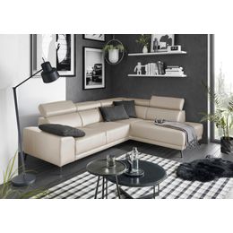 Ecksofa 3C CANDY, B:249cm H:79cm T:209cm, weiß, 100% Leder, Wohnzimmer, Sofas, "Greve modern und bequem, inkl. manueller Kopfteilverstellung,