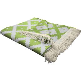 Wohndecke Adam, B:145cm L:190cm, gr&uuml;n, Baumwolle, Wohndecken, "Maroccan Shiraz", mit aufregendem Muster, Kuscheldecke