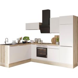 Winkelk&uuml;che KOCHSTATION, B:270cm H:212cm T:60cm, wei&szlig;, Komplettk&uuml;chen-Sets, "KS-Aken", wahlweise mit E-Ger&auml;ten und Stellvariante Sp&uuml;le links oder