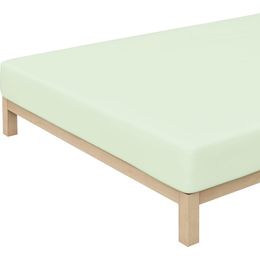 Spannbettlaken Schlafgut, gr&uuml;n, Mako-Zwirn-Jersey, Obermaterial: 95% Baumwolle, 5% Elasthan, Bettlaken, "Premium", Zero Waste Verpackung, PREMIUM