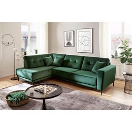 Polsterecke TRENDS BY HG, B:273cm H:86cm T:165cm, grün, Sofas, "Barcelona L-Form", mit Metallfuss, frei im Raum stellbar