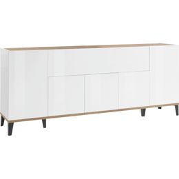 Sideboard Inosign, B:200cm H:82cm T:40cm, weiß, FSC-zertifizierter Holzwerkstoff, Wohnzimmer, Sideboards, "Sunrise", Kommode mit 5 Türen und 1