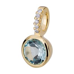 OROLINO Damen Kettenanh&auml;nger "Gold 585 mit 5x Brillant zus. 0,02ct. und Blautopas (beh.)", one-size, 0,02 SI = kleine Einschl&uuml;sse, Gold, 0,6 g, wei&szlig;,