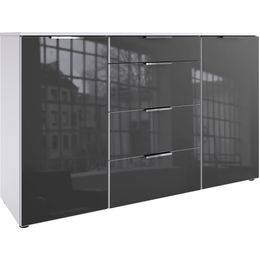 Kombikommode wimex, B:135cm H:84cm T:41cm, weiß, Spanplatte, Schlafzimmer, Sideboards, "Level36 C by fresh to go", mit Glaselementen auf der Front,