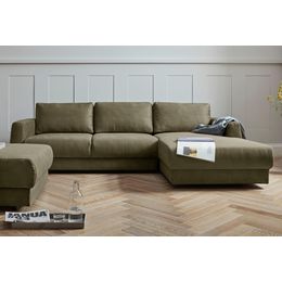 Ecksofa Andas, B:264cm H:80cm T:175cm, grün, Luxus-Microfaser Lederoptik (100% Polyester);Struktur grob (100% Polyester);Samtoptik (100% Polyester),