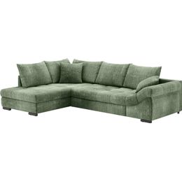 Ecksofa MR. COUCH, B:303cm H:86cm T:202cm, grün, Dolce (100% Polyester), Wohnzimmer, Sofas, "Allegro, L-Form", mit Hochschläfer-Bettauszug, wahlweise