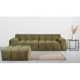 Polsterhocker Home Affaire, B:105cm H:42cm T:105cm, grün, 100% PES, Hocker, "Calmara, weicher Lounge-Sitzkomfort", bodentief, Samt oder Chenille, mit