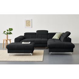 Ecksofa COTTA, B:257cm H:72cm T:206cm, grau, Luxus-Microfaser (100% Polyester);Kunstleder Softlux;Leder Advantage (abgedecktes Spalt-Rindsleder),
