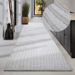 Designteppich ELLE DECORATION, B:80cm H:18mm L:240cm, wei&szlig;, Polyester, Teppiche, "Pigment", Hochflor, Shaggy, L&auml;ufer, weich, Langflor, modern, Hoch