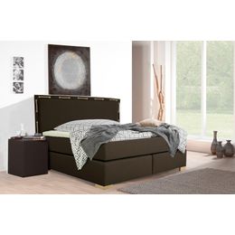 Boxspringbett Home Affaire, L:208cm, grün, Struktur fein (100% Polyester), Komplettbetten, "»Marlou«", inkl. Topper, 3 Breiten, 3