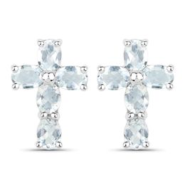 VIRA JEWELS Damen Paar Ohrstecker "Silber 925 rhodiniert Kreuz-Motiv mit echten Aquamarin-Steinen", one-size, 1,5, Silber 925 (Sterlingsilber), weiß,
