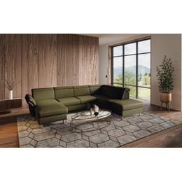 Wohnlandschaft Home Affaire, B:334cm H:85cm T:227cm, gr&uuml;n, 100%Polyester, Sofas, "Calypso U-Form", wahlweise mit motorischer Relaxfunktion