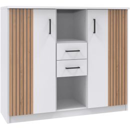 Kombikommode wimex, B:122cm H:105cm T:38cm, weiß, Spanplatte, Schlafzimmer, Sideboards, "Rügen", mit trendiger Dekorfolie Akkustikpaneel-Optik