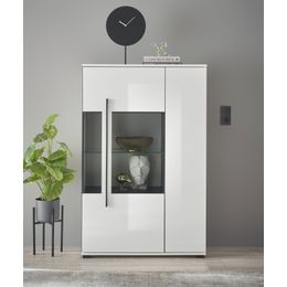 Vitrine Inosign, B:90cm H:140cm T:37cm, wei&szlig;, Wohnzimmer, Schr&auml;nke, "Cantara, Vitrinenschrank in Eiche Evoke oder wei&szlig;, Standvitrine", schwarzer