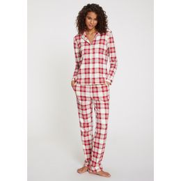 Lascana Damen Pyjama, Gr. 36, weiß, Interlock, Obermaterial: 100% Baumwolle, kariert, Basic, Homewear-Sets, incl. Schlafmaske
