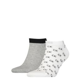 Herren Sneakersocken "CK MEN SNEAKER 2P ALL OVER LOGO", Calvin Klein Jeans, Gr. 43, weiß, Baumwollmischung, Socken, 1x uni, 1x allover Logo mit