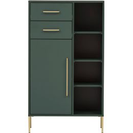 Midischrank Welltime, B:67,1cm H:117,4cm T:33,1cm, grün, FSC-zertifizierter Holzwerkstoff, Badezimmer, Schränke, "Kent mit goldfarbenen Griffen",