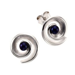 ZEEme Damen Paar Ohrstecker "Silber 925 rhodiniert mit 2 schwarzen Perlen", one-size, Silber 925 (Sterlingsilber), wei&szlig;, Silber 925 (Sterlingsilber),