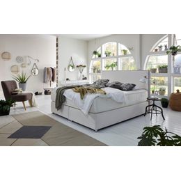 Boxspringbett GR&Uuml;NE BETTEN, wei&szlig;, Bezug Zierkissen: Strukturstoff (52% Polyester, 48% Baumwolle);Bezug Bettrahmen: pflegeleichter Strukturstoff (100%