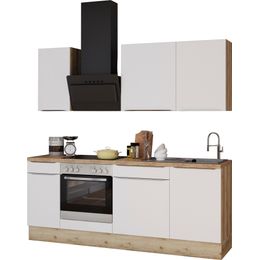 K&uuml;chenzeile KOCHSTATION, B:210cm H:211,8cm T:60cm, wei&szlig;, Komplettk&uuml;chen-Sets, "KS-Aken", Breite 210 cm, wahlweise mit E-Ger&auml;ten, mit Arbeitsplatte 38