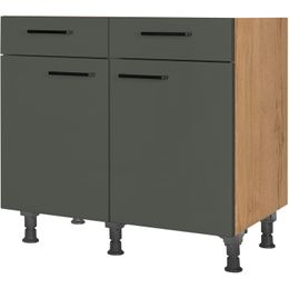 Unterschrank Nobilia, B:90cm H:87cm T:58,3cm, gr&uuml;n, K&uuml;che, Schr&auml;nke, ""Easytouch", vormontiert, Breite 90 cm, Soft-Close-Funktion", bei den