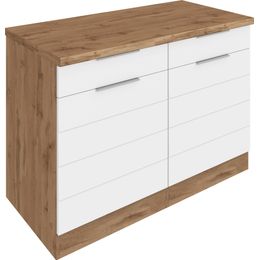 Unterschrank KOCHSTATION, B:120cm H:86cm T:60cm, wei&szlig;, MDF, K&uuml;che, Schr&auml;nke, "KS-Luhe", 120 cm breit, f&uuml;r viel Stauraum, MDF-Fronten mit waagerechter