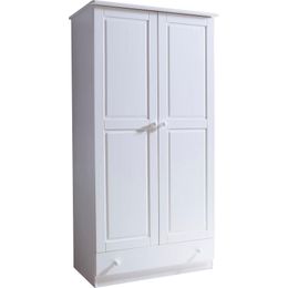 Drehtürenschrank Ticaa, B:96cm H:187cm T:54cm, weiß, Massivholz, Schränke, "Moritz"