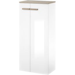 Midischrank Places of Style, B:51cm H:115cm T:30cm, weiß, Badezimmer, Schränke, "SOLiD, Badschrank im modernen Design, Schrank mit Holzgriffen", in